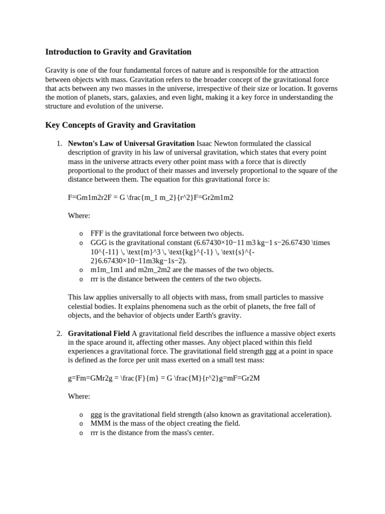 Introduction To Gravity and Gravitation | PDF | Gravity | General Relativity
