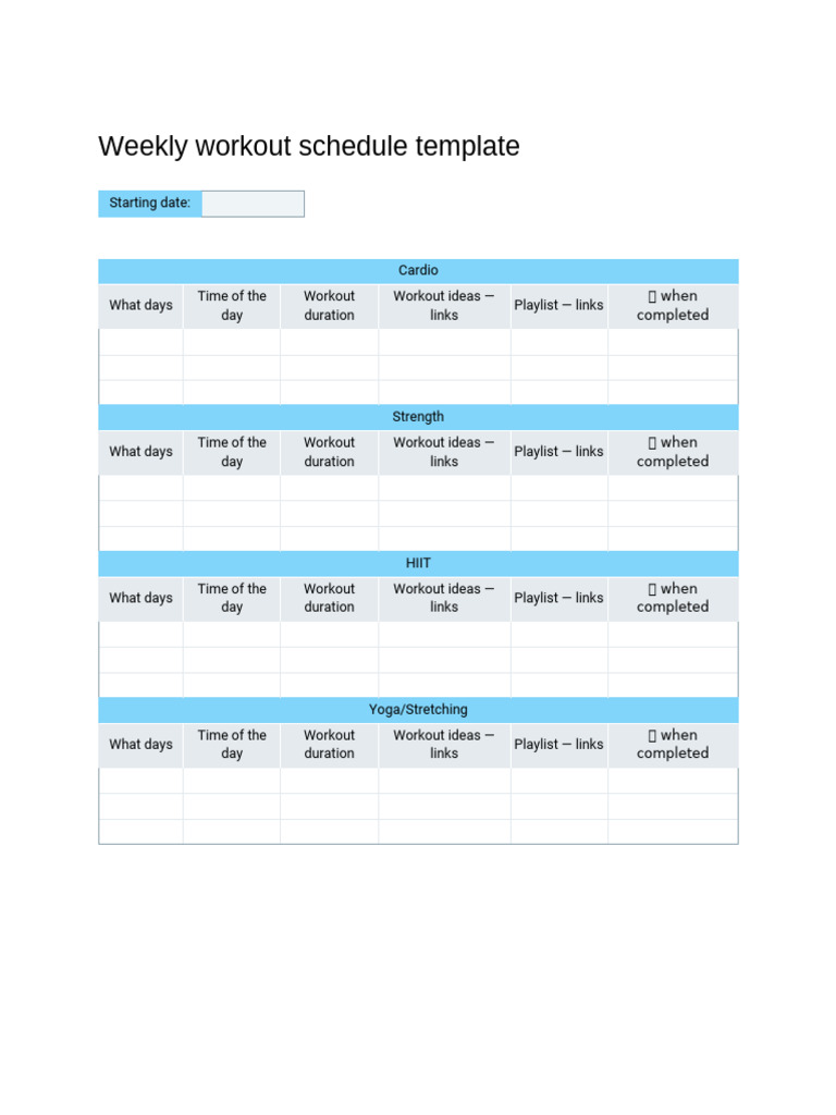 Weekly Workout Schedule Template | PDF