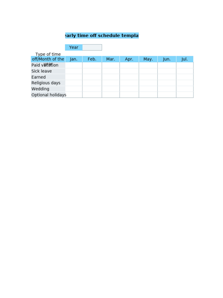 Yearly Time Off Schedule Template | PDF