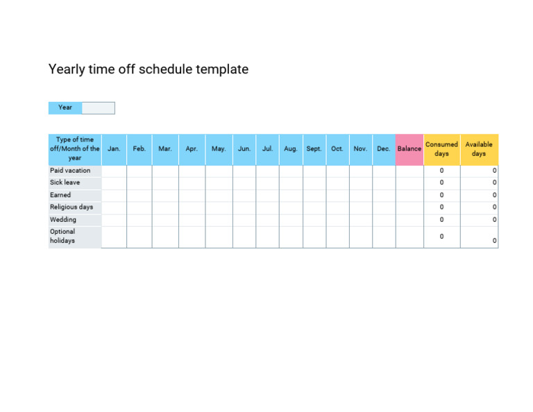 Yearly Time Off Schedule Template | PDF