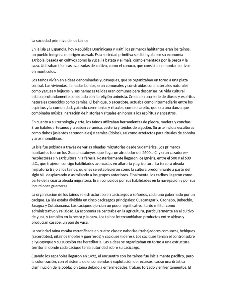 Sociedad y cultura de los taínos | PDF | Pueblos Indígenas de las Américas