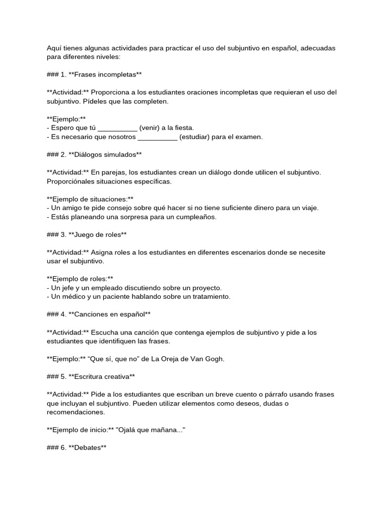 Actividades para Practicar Subjuntivo | PDF