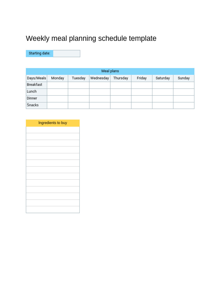 Weekly Meal Planning Schedule Template | PDF | Cooking, Food & Wine ...