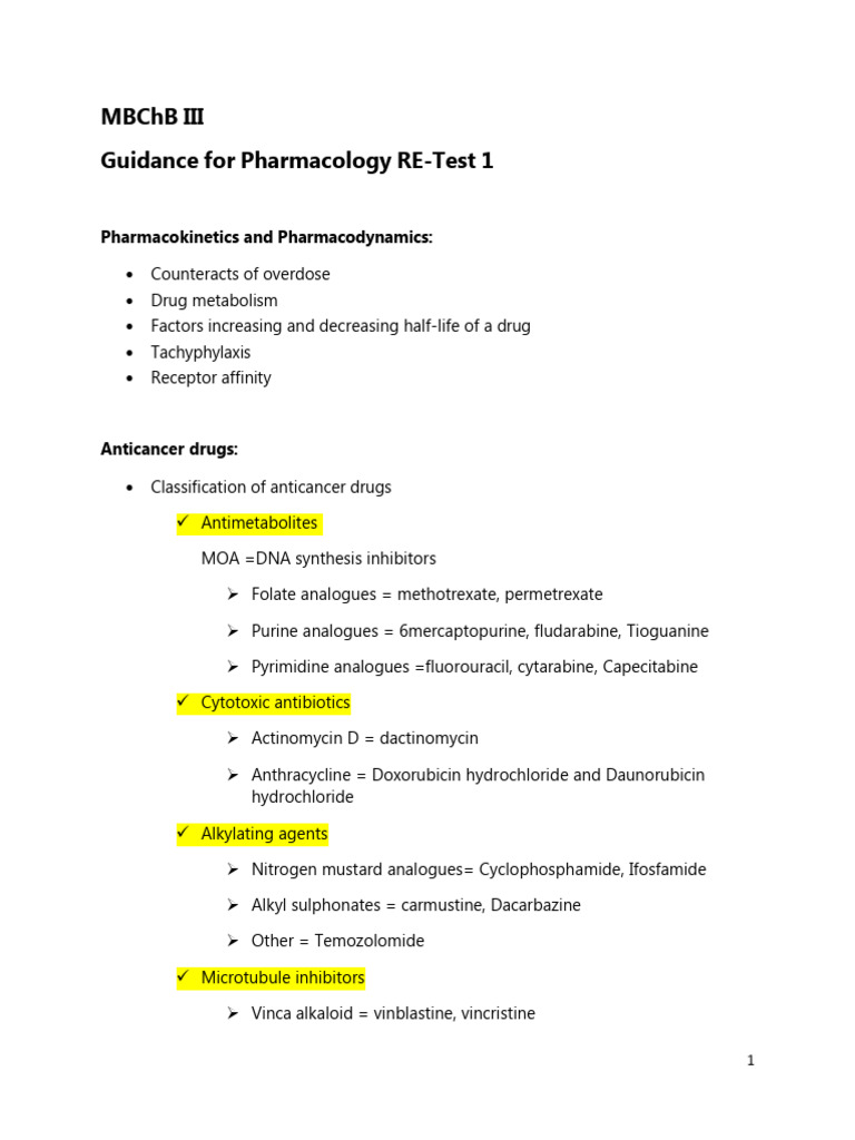 Guidance For RE-Test 1 | PDF | Chemotherapy | Enzyme