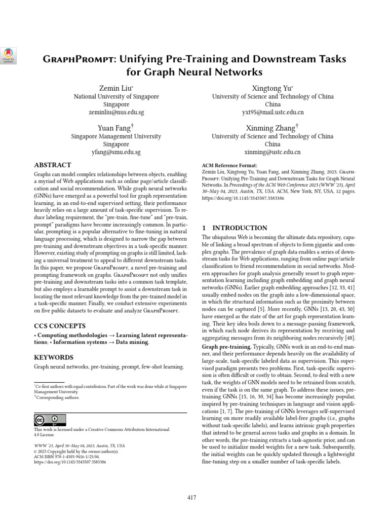 Graphprompt: Unifying Pre-Training and Downstream Tasks For Graph ...