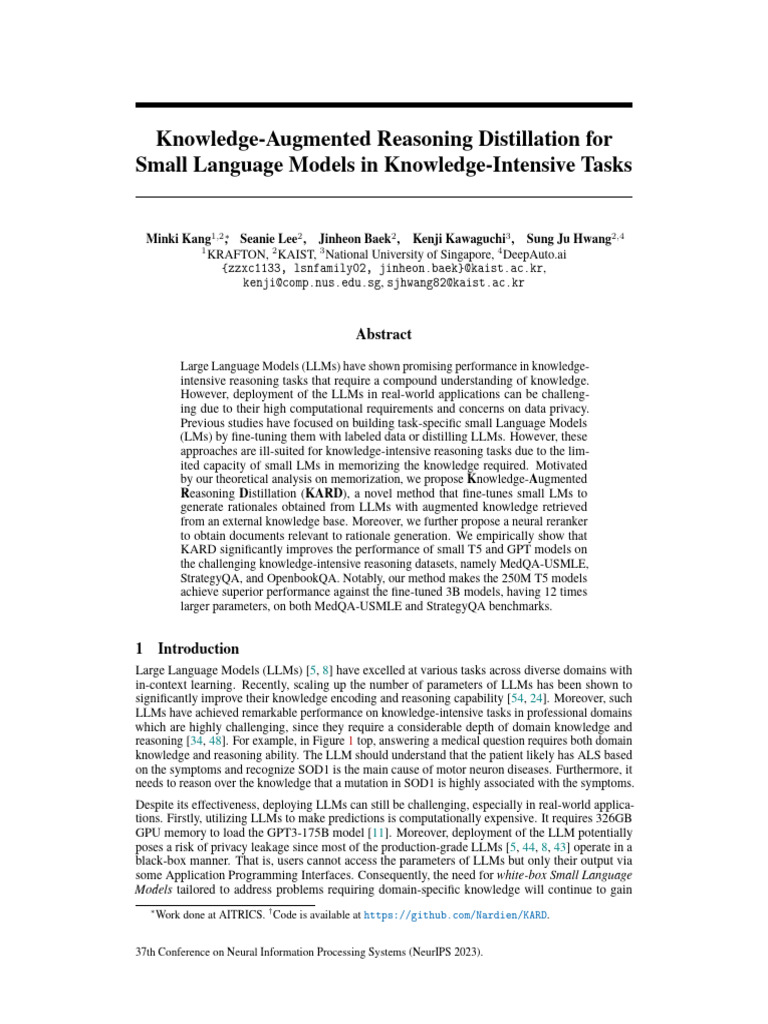 NeurIPS 2023 Knowledge Augmented Reasoning Distillation For Small ...