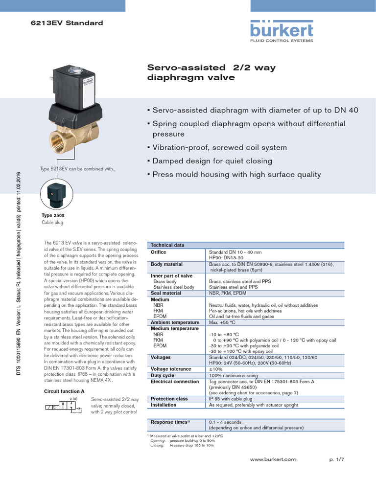 Burkert Type 6213ev Solenoid Valve | PDF | Valve | Inductor
