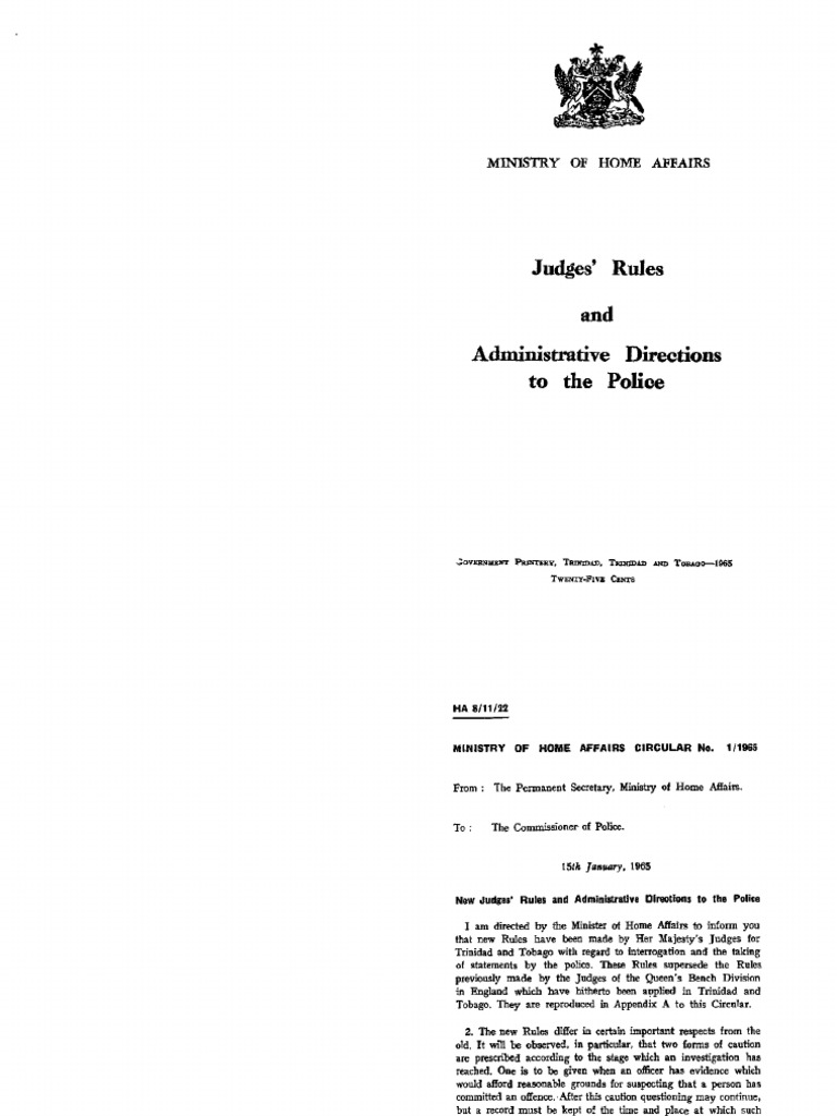 Judges Rules 1965 | PDF