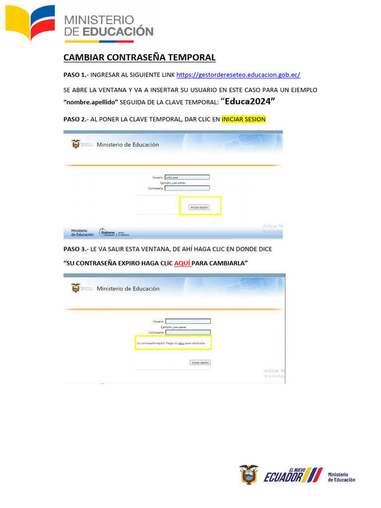 Pasos para Cambiar Clave Temporal-Docente | PDF