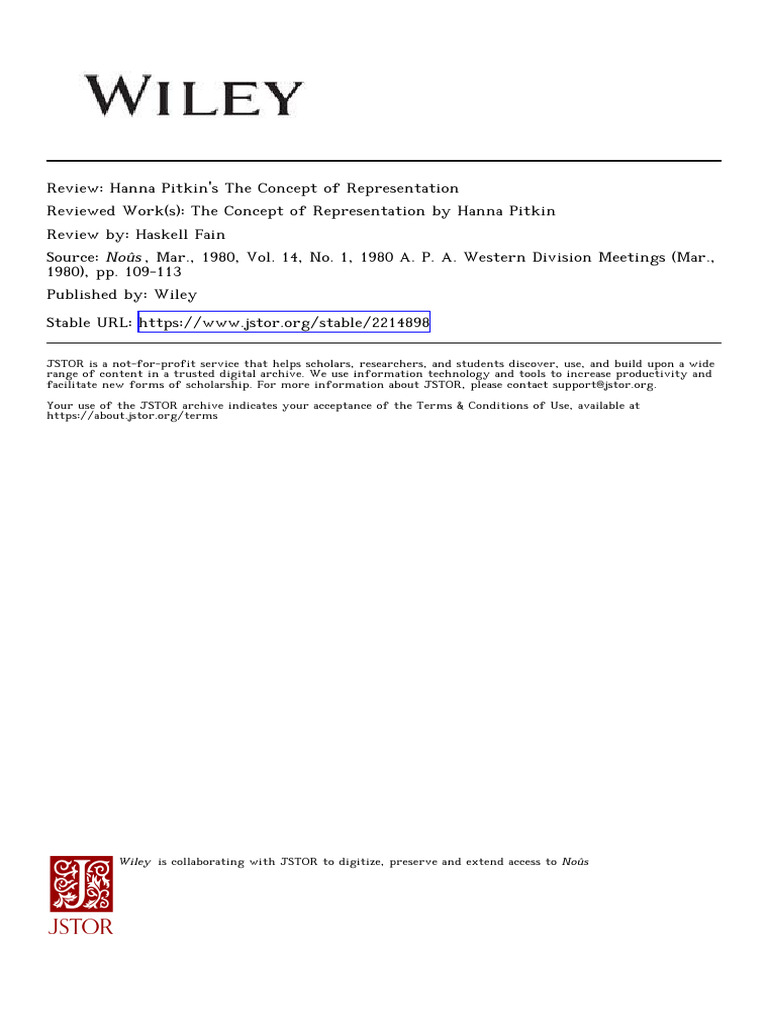 Hannah Pitkin. Concept of Representation | PDF | Theory | Concept