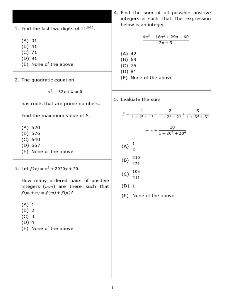 Seamo F - Past Papers 2018-2020 | PDF | Circle | Numbers