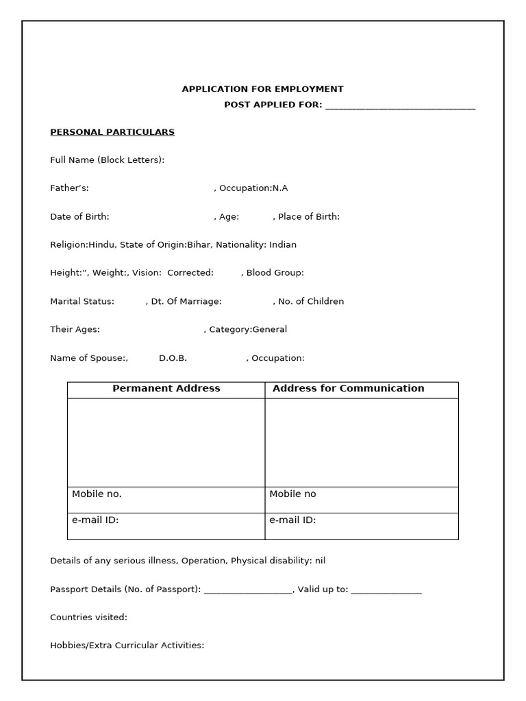 Job Application Form Template | PDF | Career & Growth