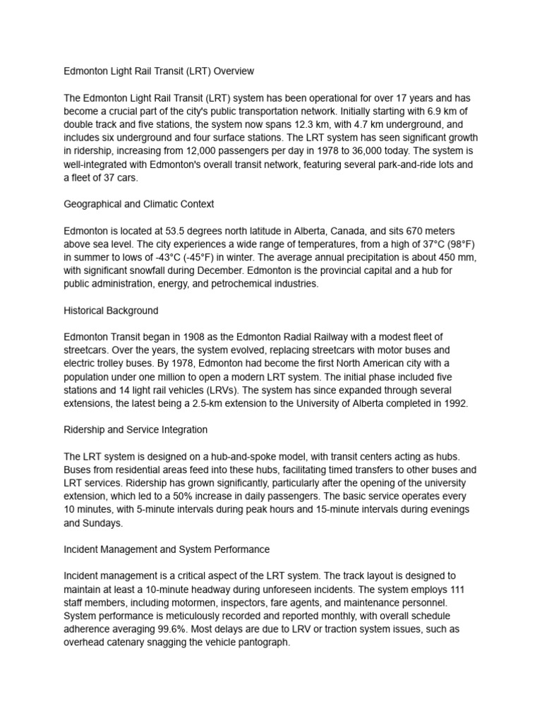 Edmonton Light Rail Transit (LRT) Overview | PDF | Light Rail | Public ...