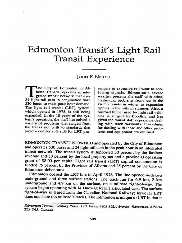 Edmonton Transit's Light Rail Transit Experience | PDF | Relay ...