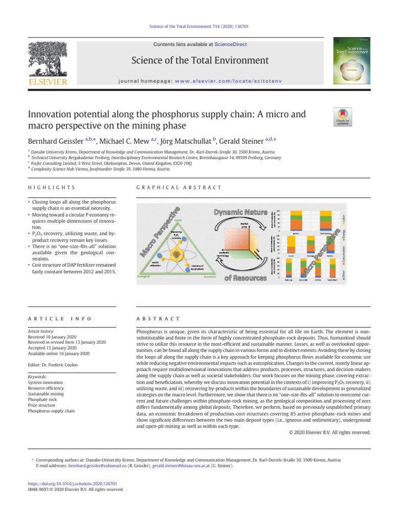 Innovation Potential Along The Phosphorus Supply Chain - 2020 - Science ...