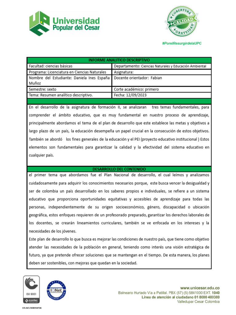 Informe Descriptivo 1 | PDF | Sociedad | Maestros