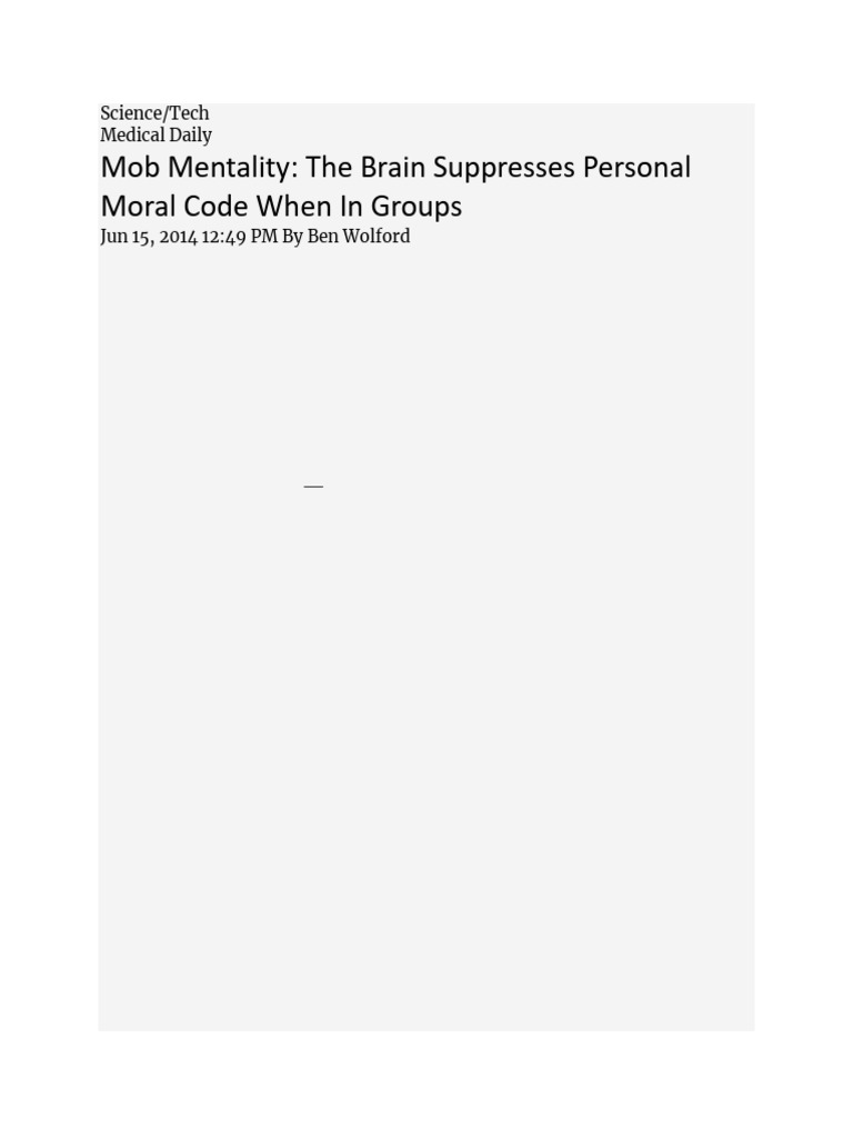 Brain Suppresses Moral Code | PDF | Self | Behavioural Sciences