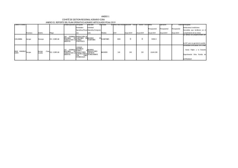 Evaluación POAA - 2019 | PDF | Agricultura | Horticultura