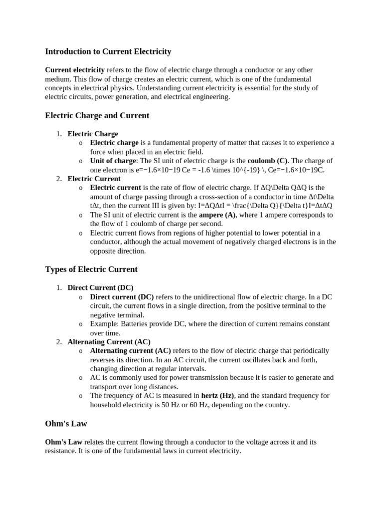 Introduction to Current Electricity | PDF | Electrical Resistance And ...