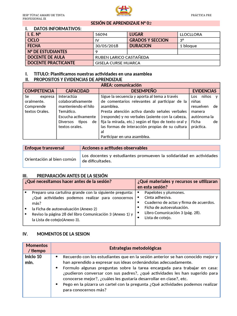 SESIÓN DE APRENDIZAJE N 02 de Comunicacion | PDF | Aprendizaje | Comunicación