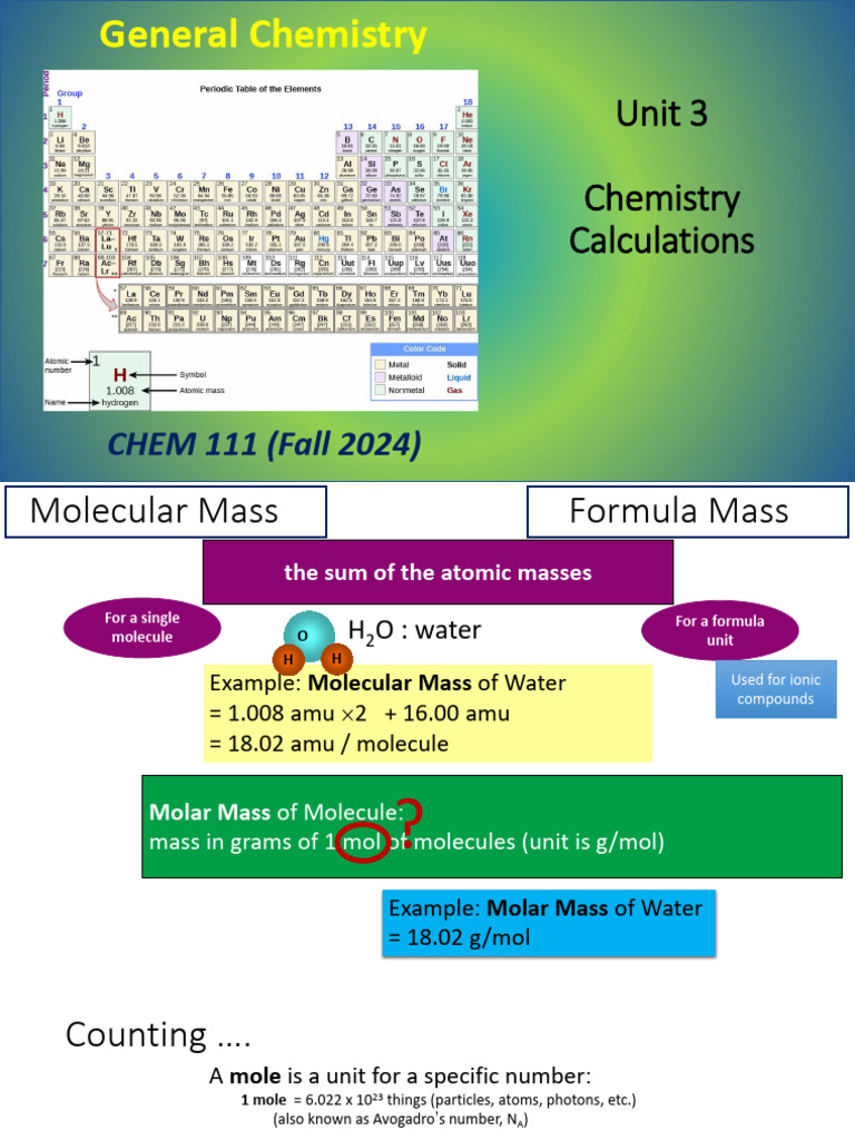 Chem 111 Unit 3 Fall 2024 | PDF | Mole (Unit) | Stoichiometry