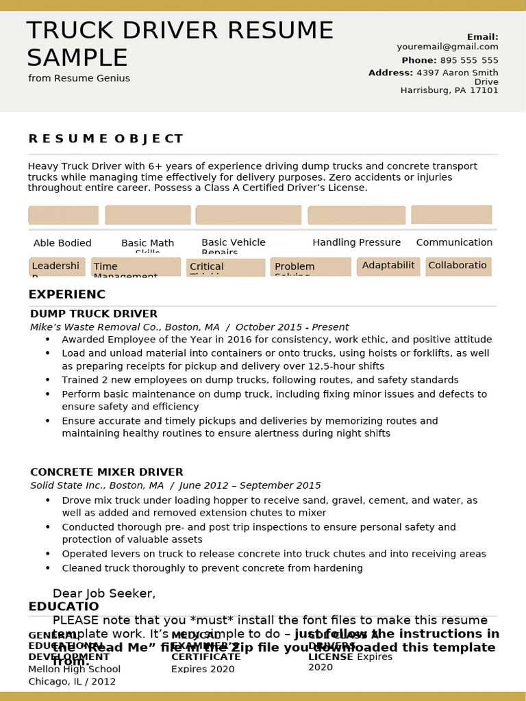 Truck Driver Resume Sample Hybrid Gold | PDF | Truck | Résumé