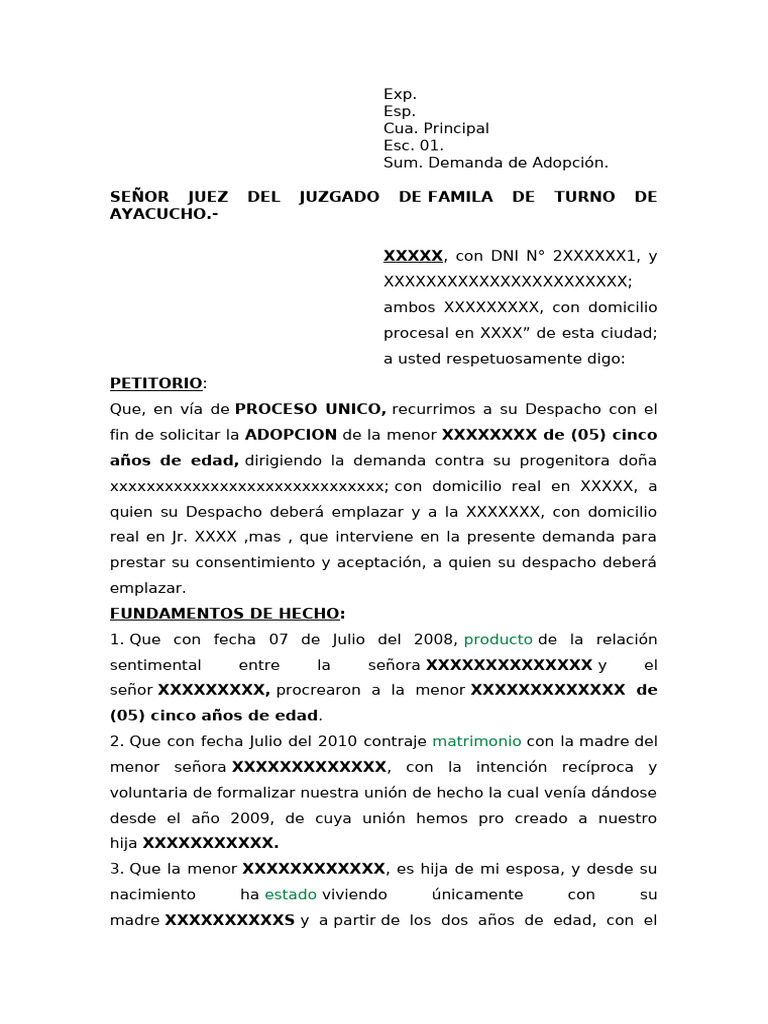 Demanda de Adopcion | PDF | Adopción | Guardián legal