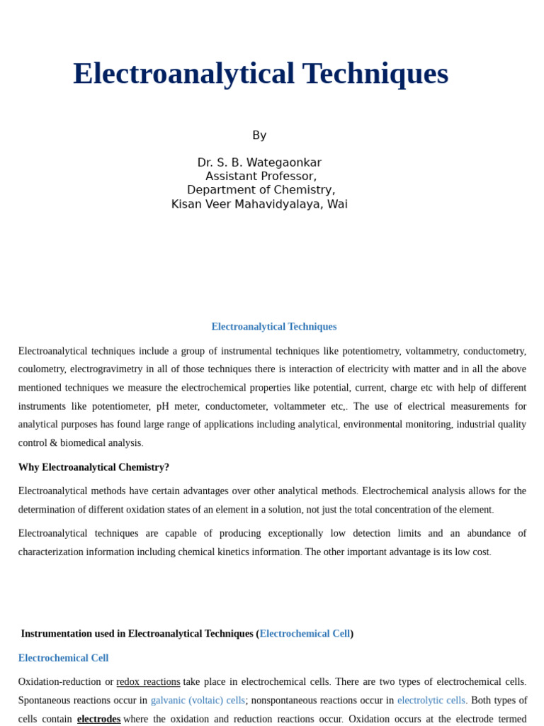 Overview of Electroanalytical Techniques | PDF | Electrochemistry | Ph
