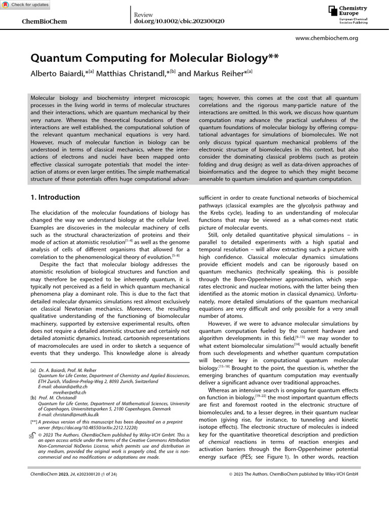 ChemBioChem - 2023 - Baiardi - Quantum Computing For Molecular Biology ...