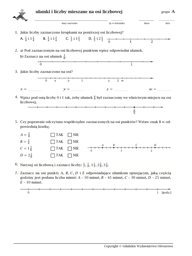 Ułamki I Liczby Mieszane Na Osi Liczbowej | PDF