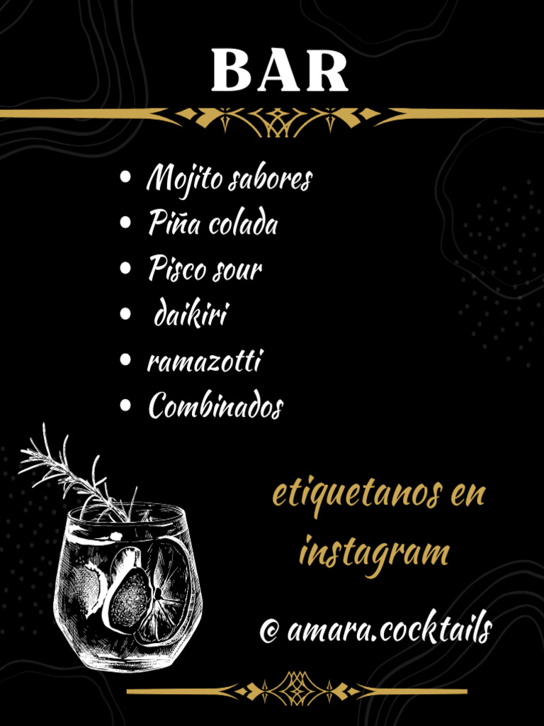 Black and White Minimalist Cocktail Menu (18 X 21 CM) | PDF
