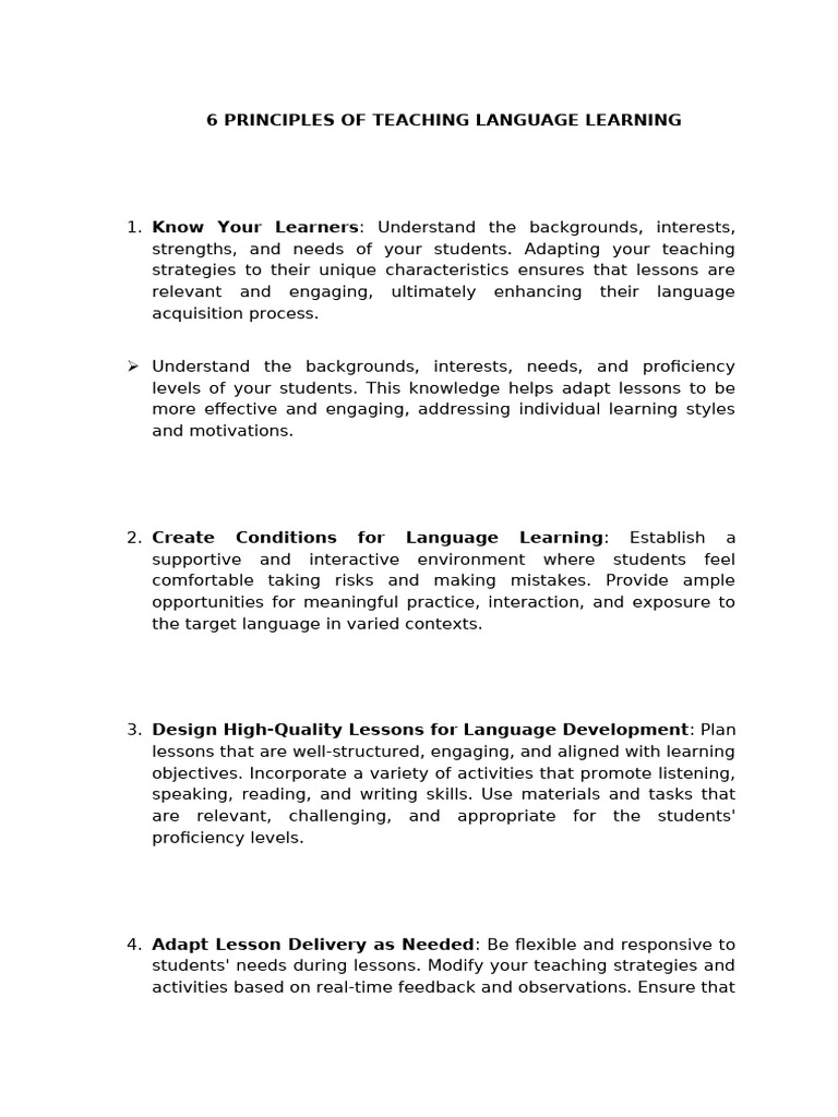 6 Principles of Teaching Learning | PDF | Learning | Language Development