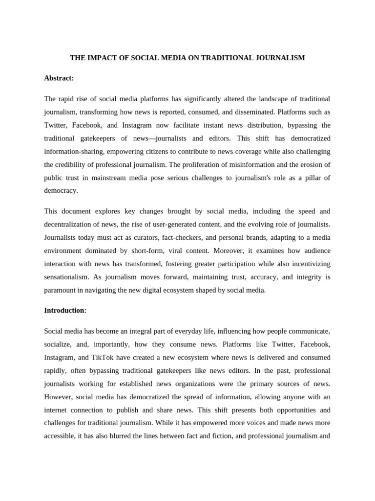 The Impact of Social Media On Traditional Journalism | PDF | Social ...