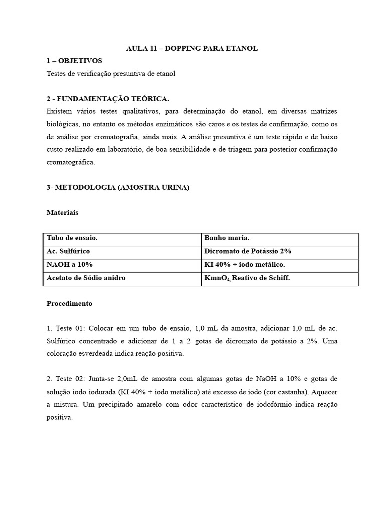 Aula 11 - Dopping para Etanol | PDF | Tecnologia e Engenharia