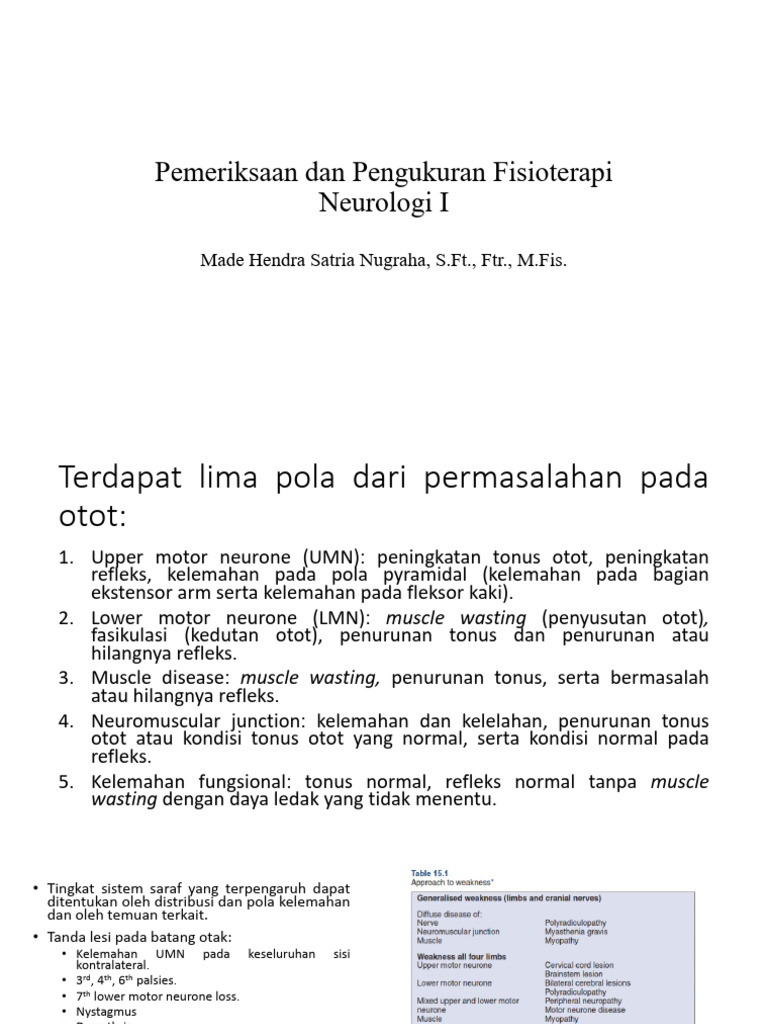 Pemeriksaan Fisioterapi Neurologi Otomatis | PDF