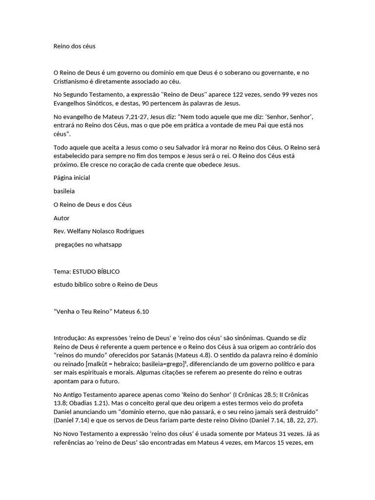 Reino Dos Céus | PDF | O Reino de Deus | Jesus