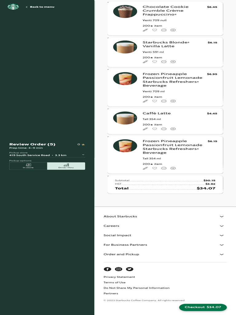 Starbucks Order Summary and Prices | PDF | Drink | Starbucks