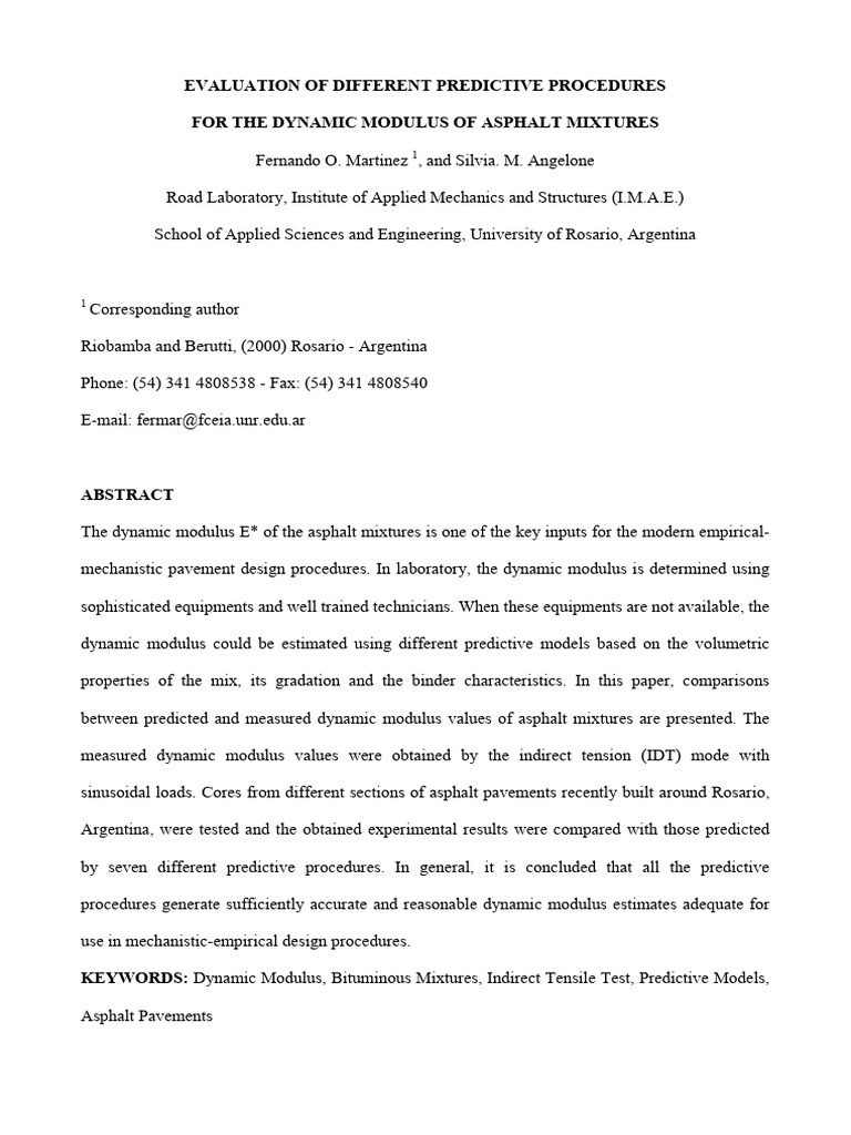 Evaluation of Different Predictive Procedures For The Dynamic Modulus ...
