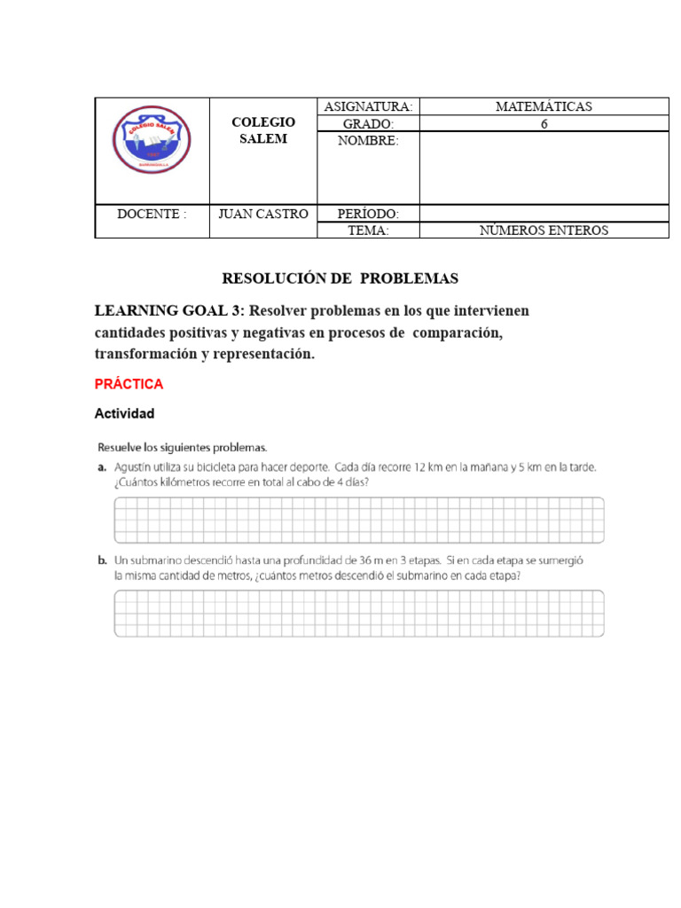 Ap3.3 Problemas Con Numeros Enteros | PDF
