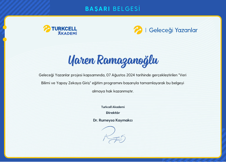 Yaren Ramazanoğlu - Veri Bilimi Ve Yapay Zekaya Giriş101 | PDF