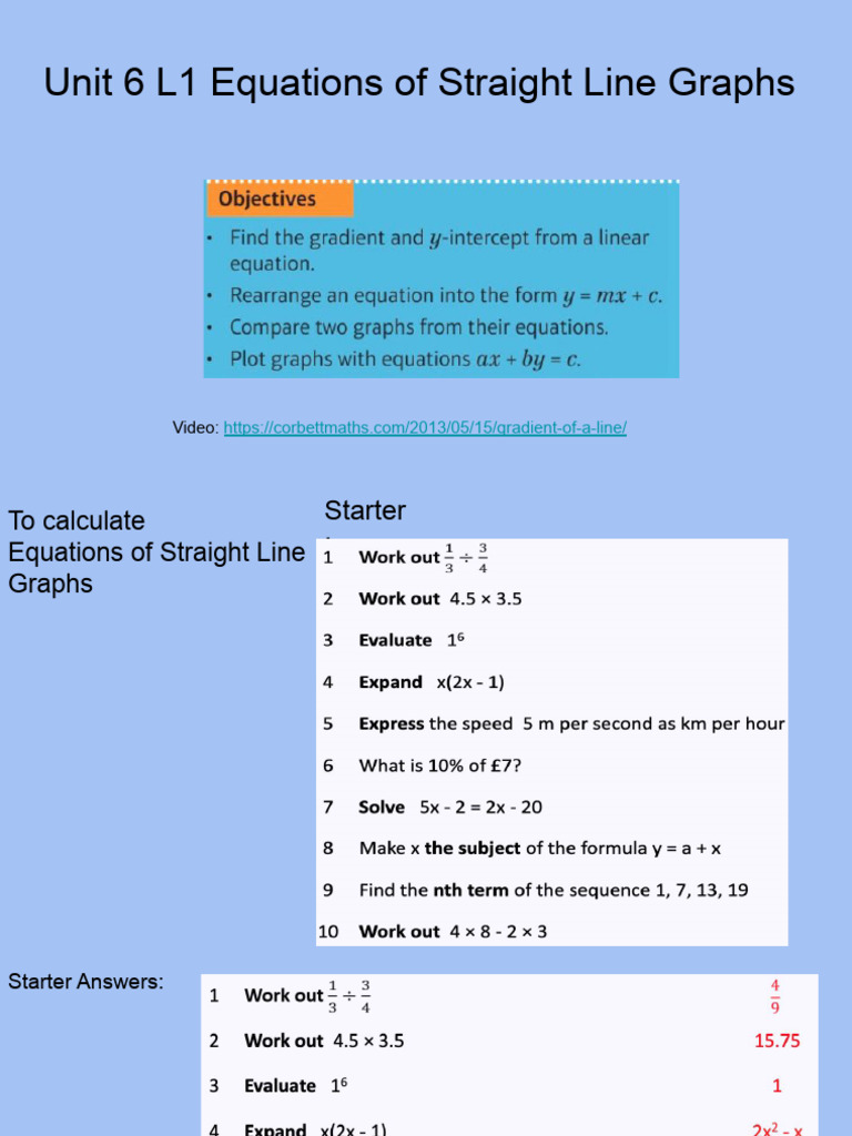 L1 H U6 Linear Graphs | PDF | Equations | Line (Geometry)