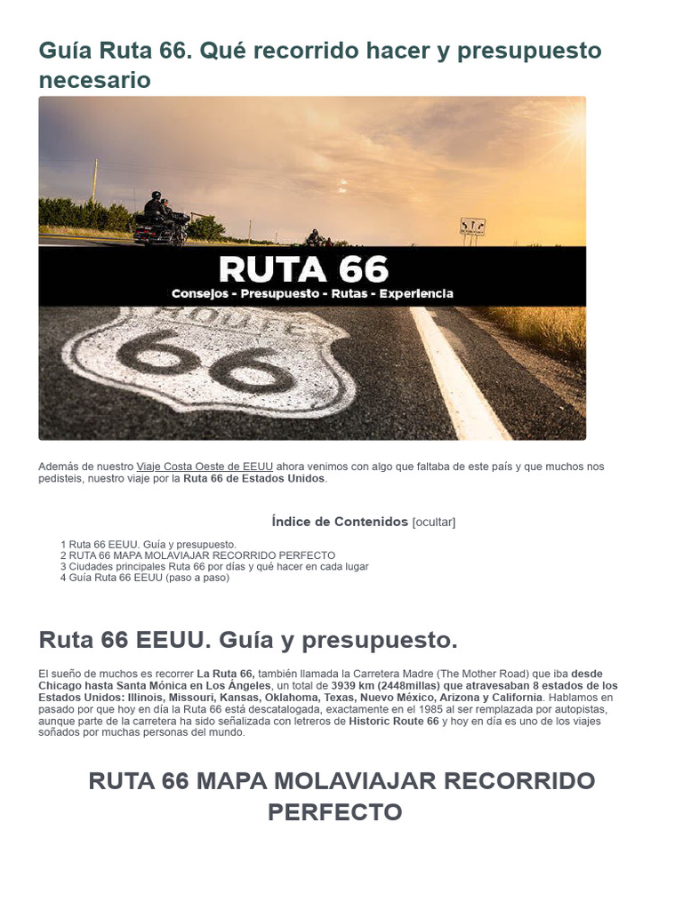 Ruta 66 Estados Unidos. Guía y Presupuesto - Molaviajar | PDF