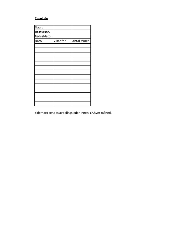 Timeliste Vikar | PDF