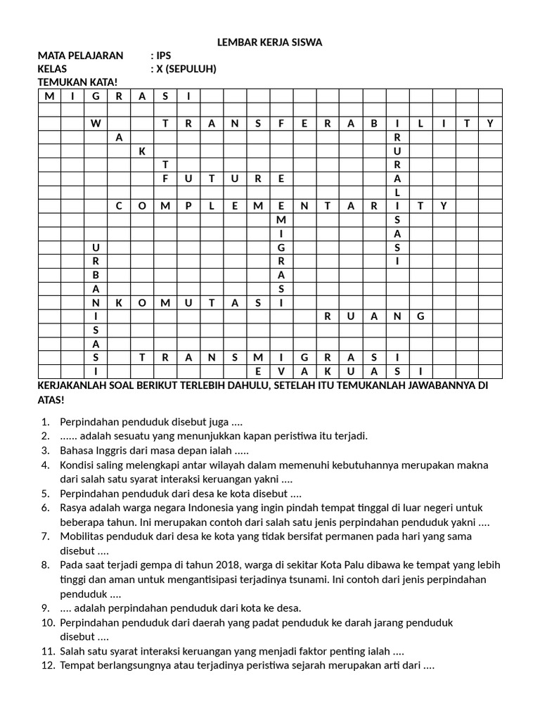 LKPD 1 Ips Kelas X | PDF