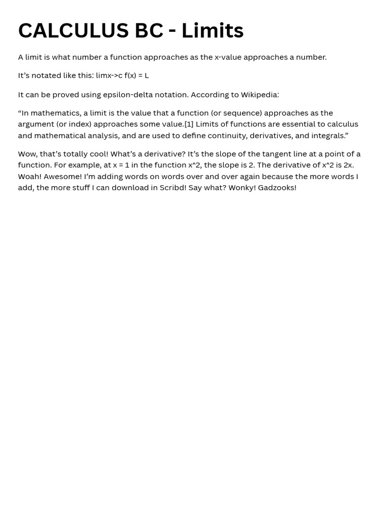 Calculus BC - Limits | PDF