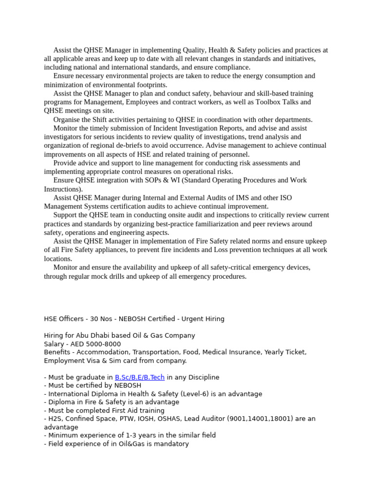 Assist The QHSE Manager in Implementing Quality | PDF | Occupational ...
