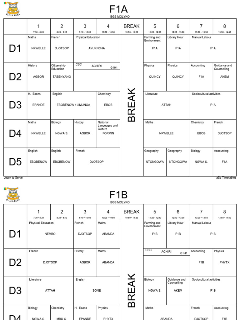 BGS - Timetable - For 2024 2025 - (Final) Classes | PDF | Liberal Arts Education | Natural Sciences