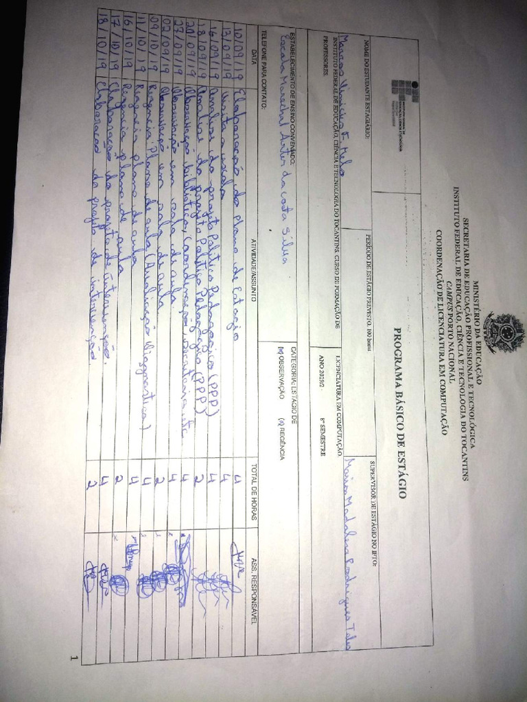 Ficha de Programa Basico Estagio | PDF