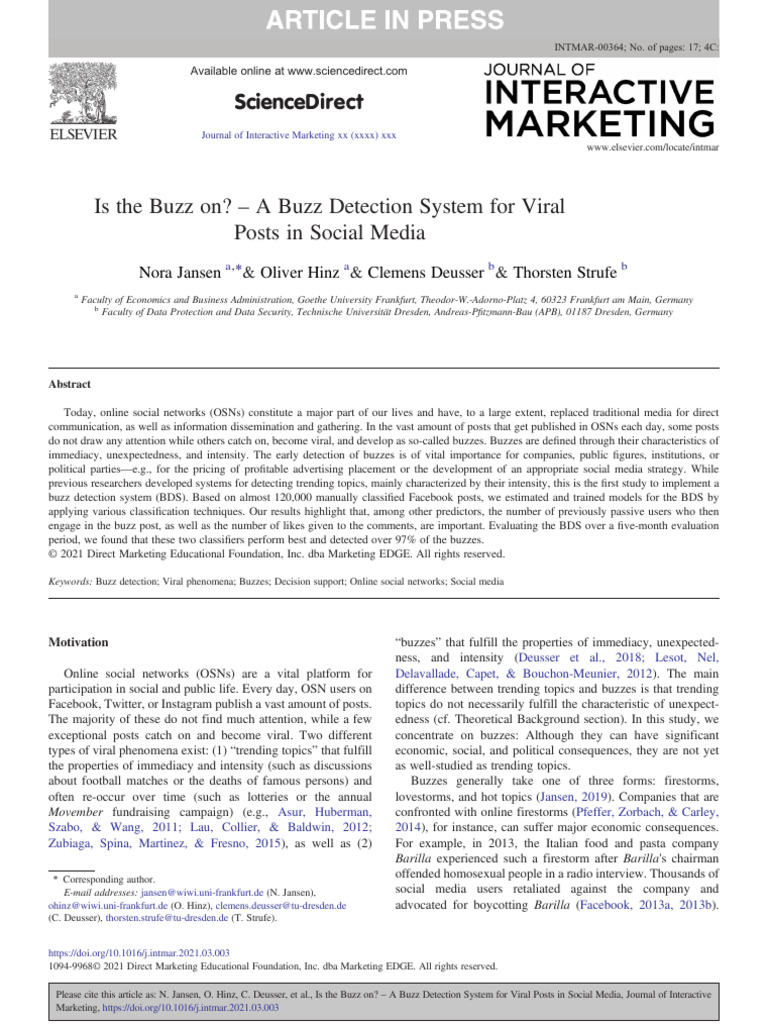 Buzz Detection System for Viral Posts | PDF | Databases | Facebook