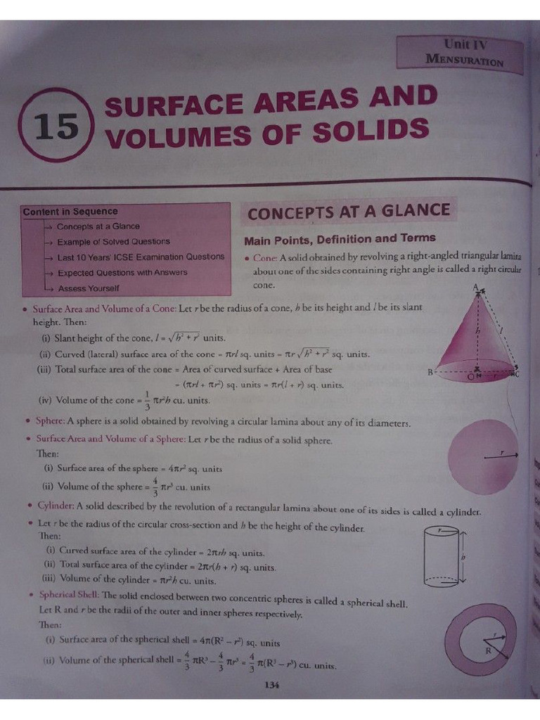 Surface Area and Volumes of Solid - Class 10 Icee | PDF
